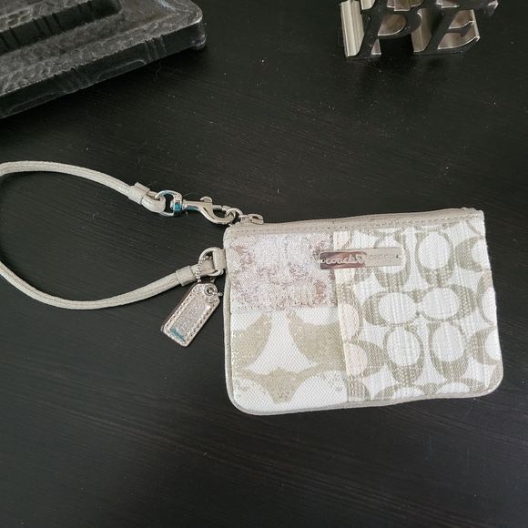 Coach | Bags | Coach Poppy Silver And White Wristlet | Poshmark